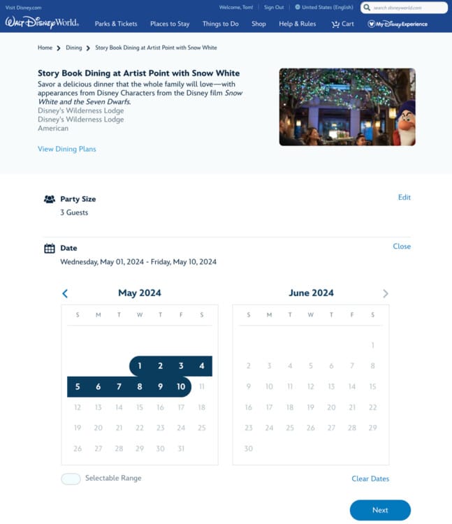 Multi-Day Advance Dining Reservation Search Debuts for Disney World ...