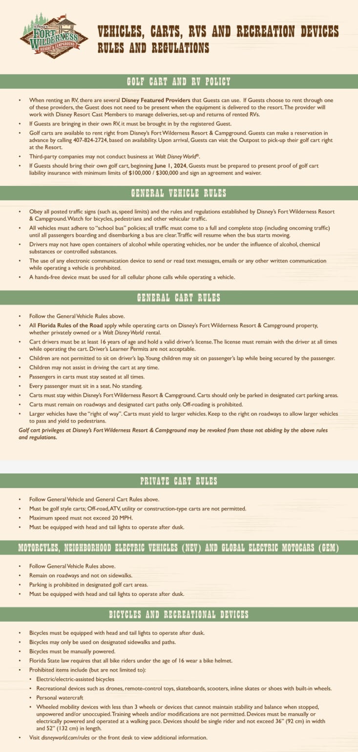 New Rules for RV Rentals & Golf Cart Liability at Disney's Fort ...