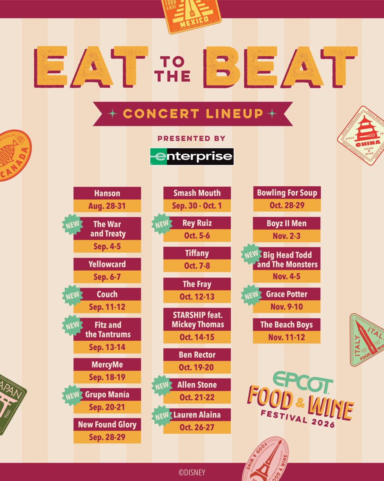 Disney Reveals Full Concert Lineup, Band Dates & Dining Packages for ...